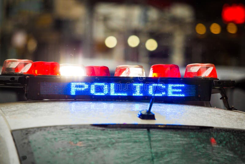 Police Emergency Lights with Warning Text Stock Photo - Image of ...