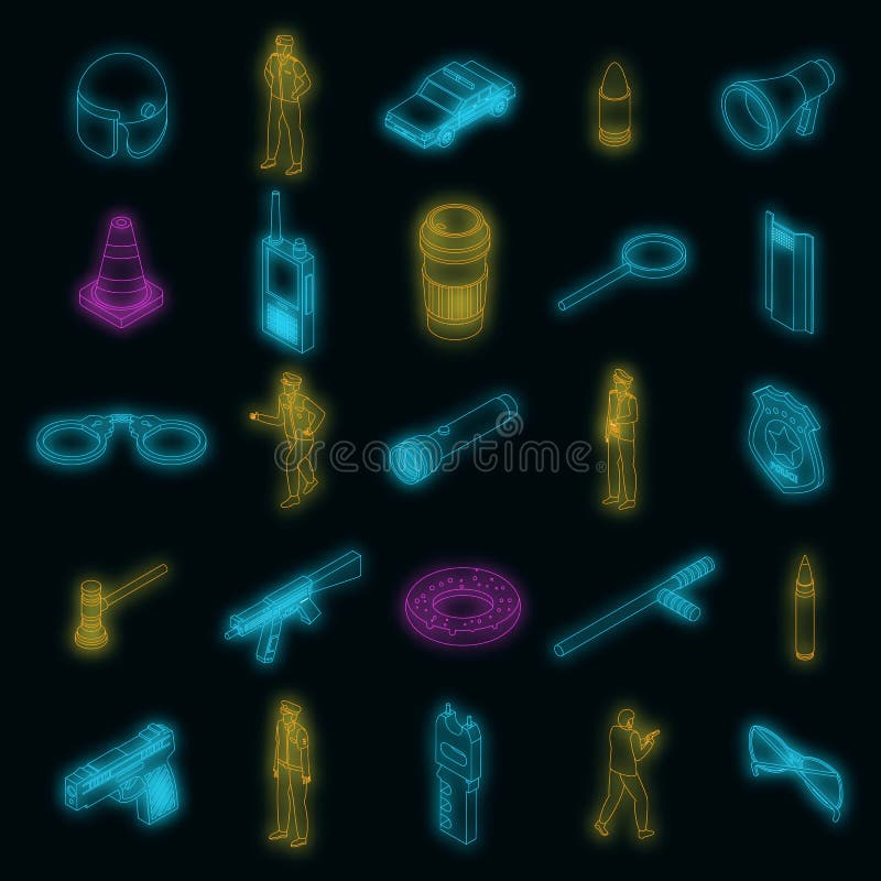 Police Equipment Icons Set Vector Neon Stock Vector - Illustration of ... Police Equipment Icons Set Vector Neon Stock Vector - Illustration of ...