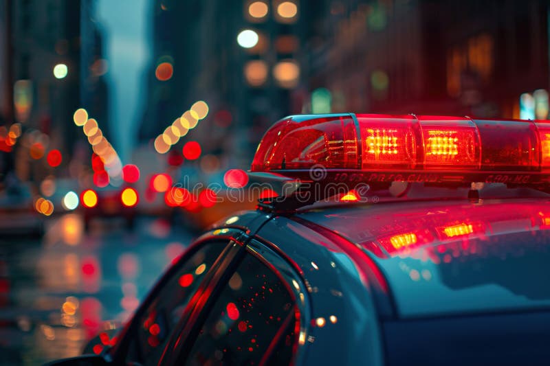 Police Flasher Lights on a Police Car at Night in the City. Ai ...