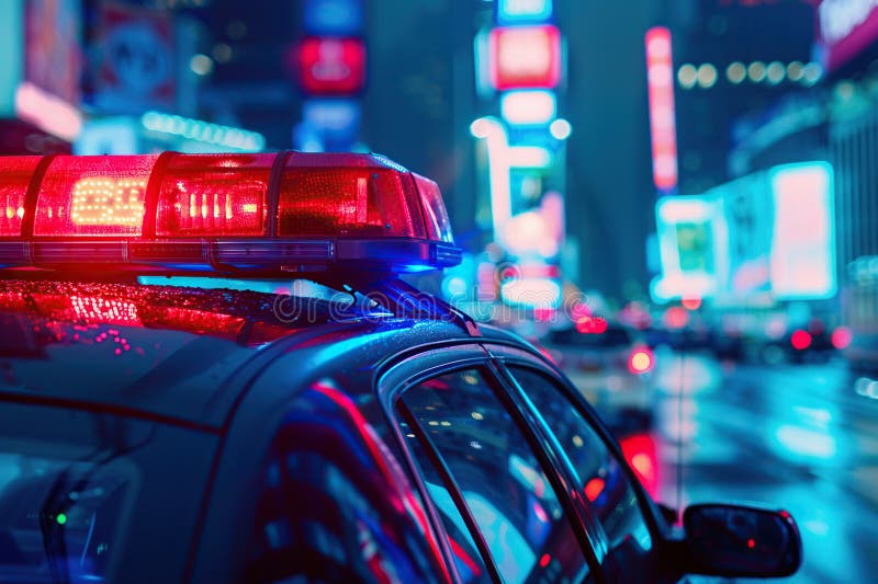 Police Flasher Lights on a Police Car at Night in the City. Ai ...