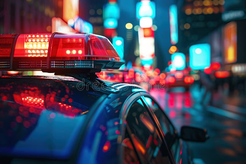 Police Flasher Lights on a Police Car at Night in the City. Ai ...