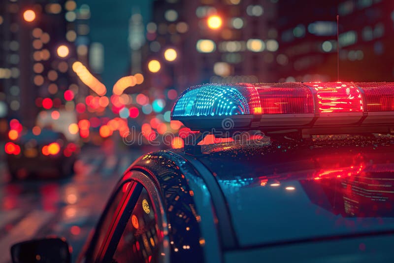 Police Flasher Lights on a Police Car at Night in the City. Ai ...