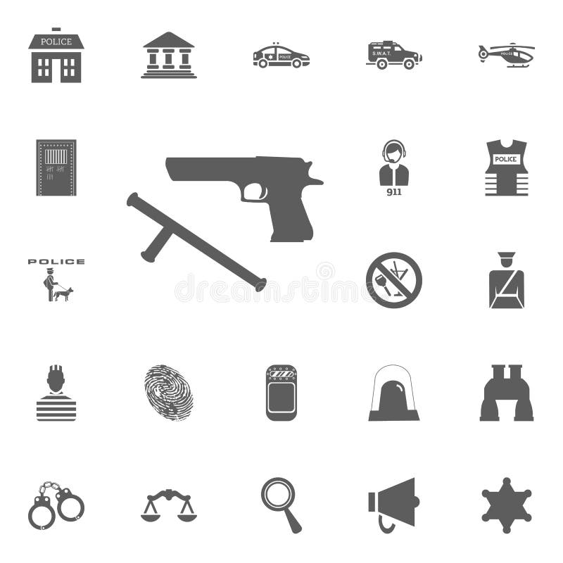 Police Gun and Baton Icon. Police and Juctice Icon Set. Stock ...