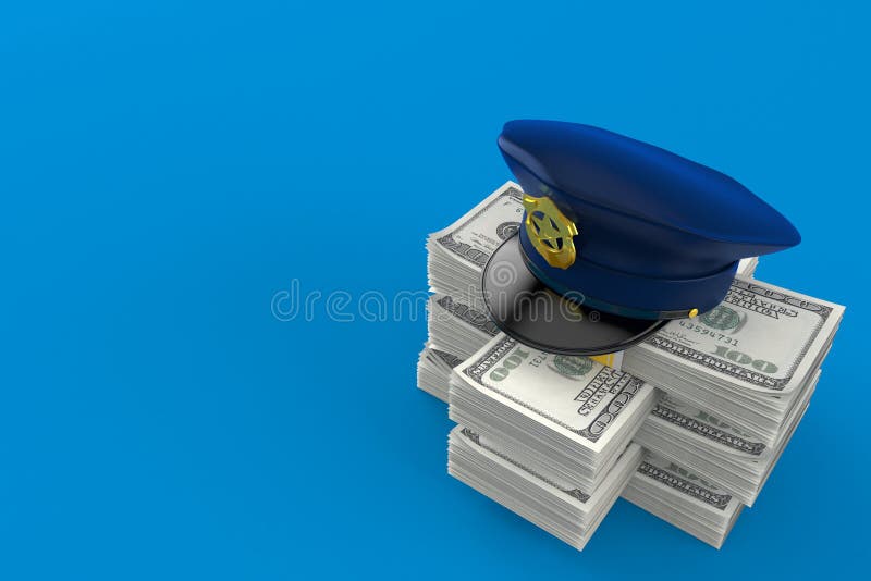 Police Hat on Stack of Money Stock Illustration - Illustration of ...