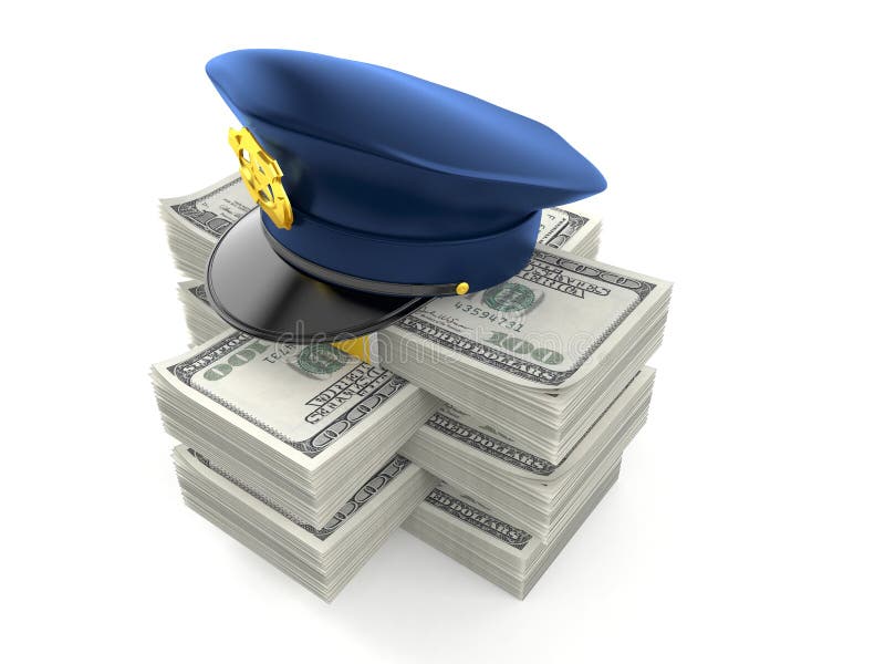 Police Hat on Stack of Money Stock Illustration - Illustration of ...