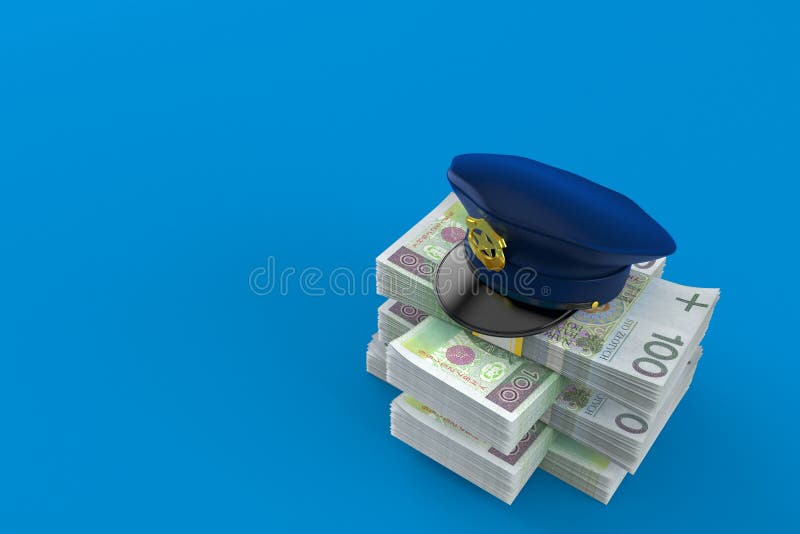 Police Hat on Stack of Money Stock Illustration - Illustration of ...