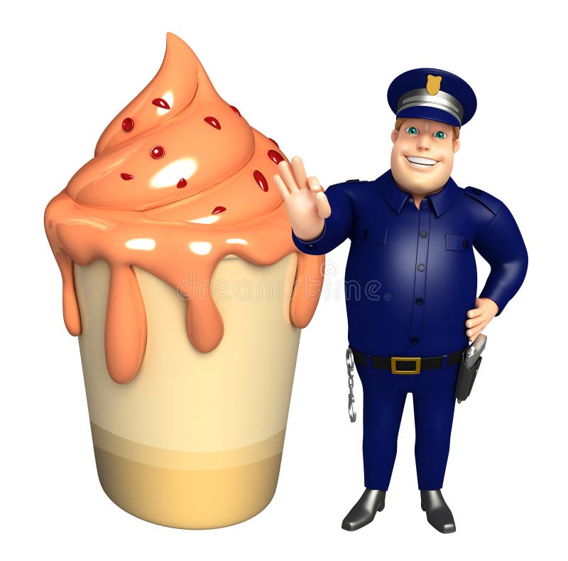 Police with Ice cream stock illustration. Illustration of smile - 77519765