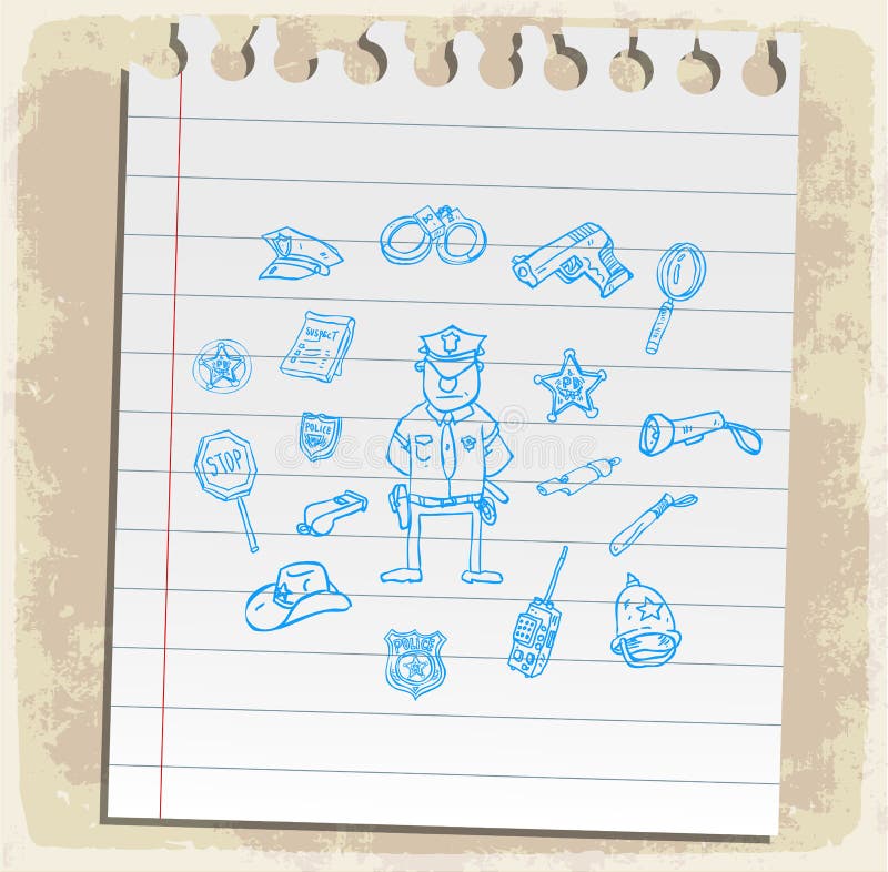 Police Icons Set on Paper Note, Vector Illustration Stock Vector ...