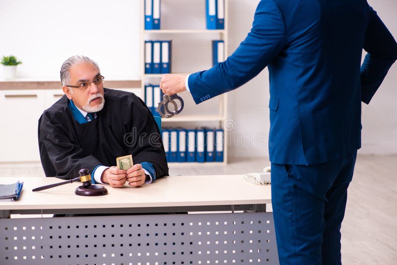 Police Inspector Arresting Old Judge in Court Stock Photo - Image of ...