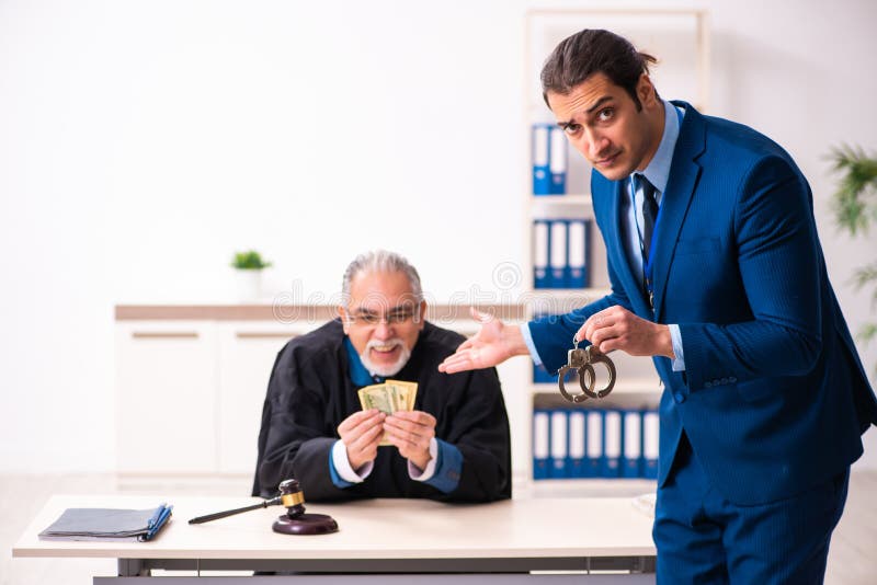 Police Inspector Arresting Old Judge in Court Stock Image - Image of ...