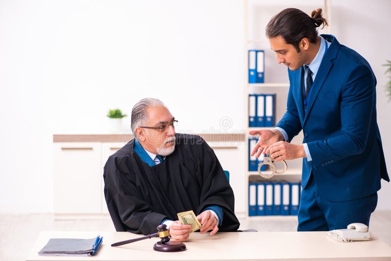 Police Inspector Arresting Old Judge in Court Stock Image - Image of ...