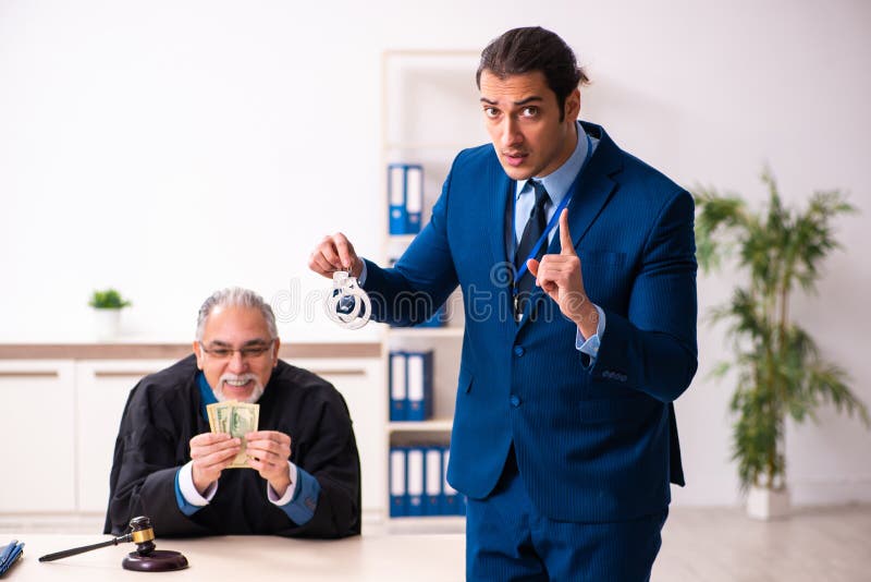 Police Inspector Arresting Old Judge in Court Stock Image - Image of ...