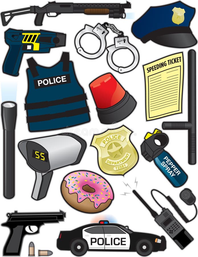 Police Items stock vector. Illustration of bullet, nightstick - 43753502