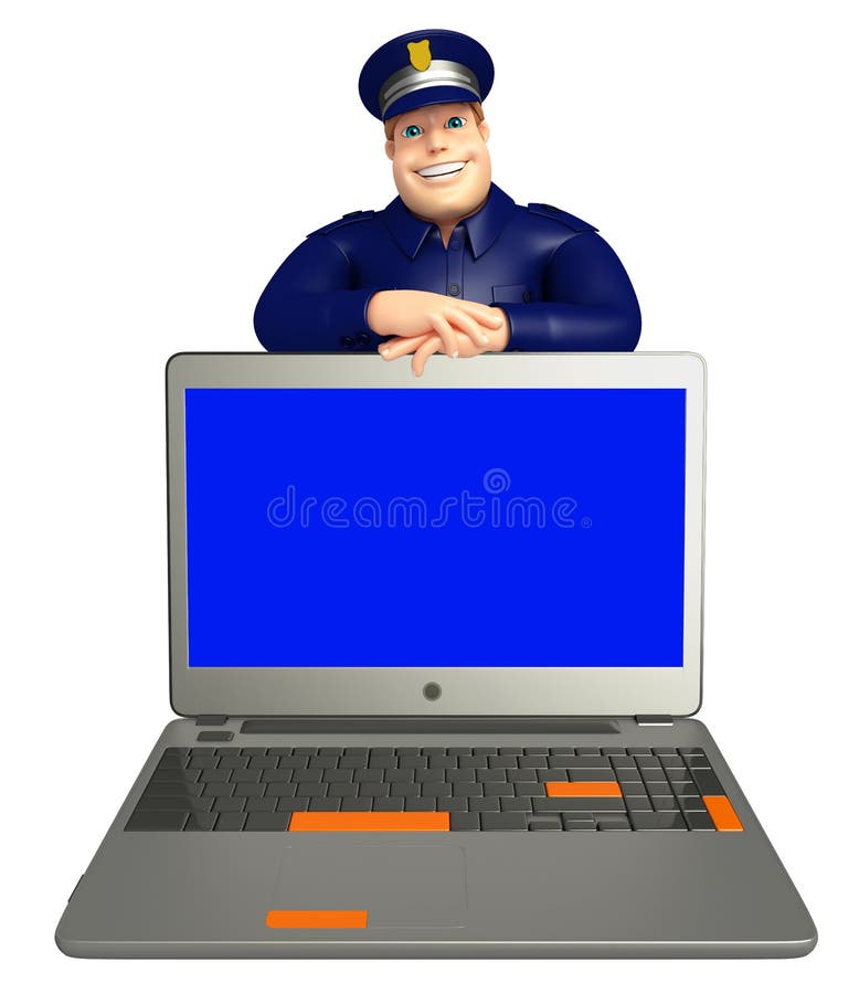 Police with Laptop stock illustration. Illustration of cheerful - 77544573