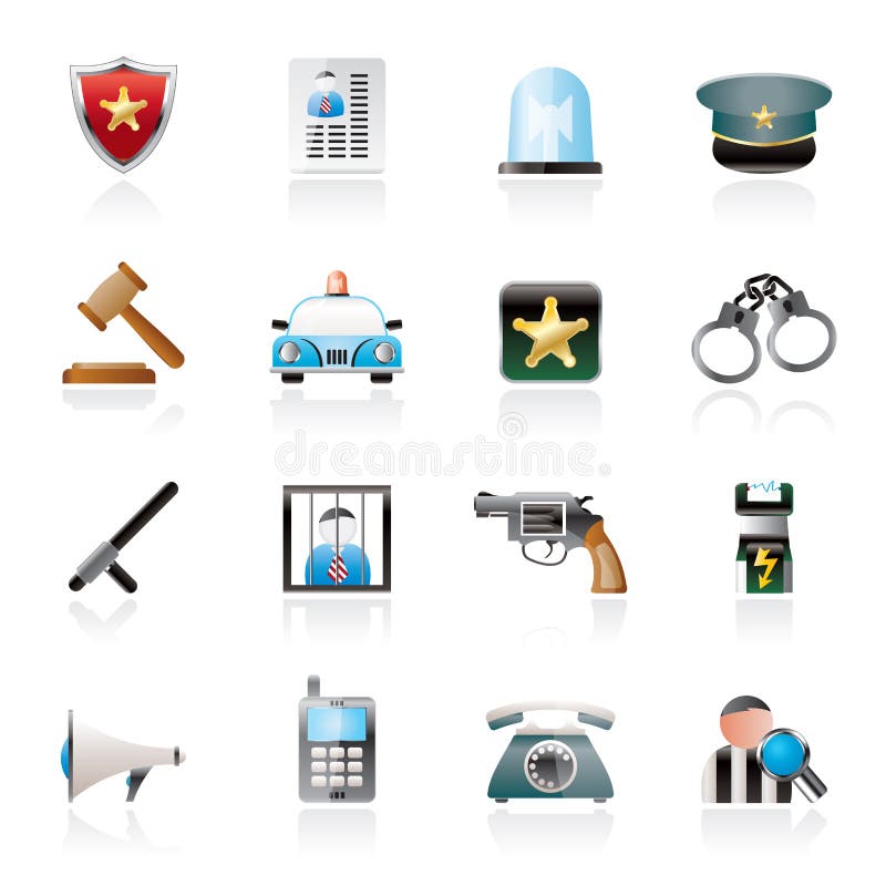 Police, Law and Security Icons Stock Vector - Illustration of internet ...