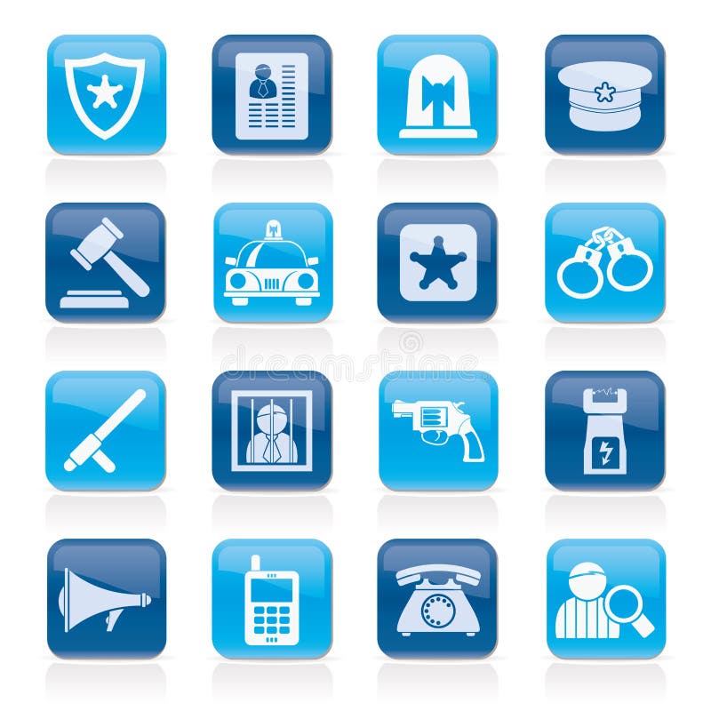 Police, Law and Security Icons Stock Vector - Illustration of glass ...