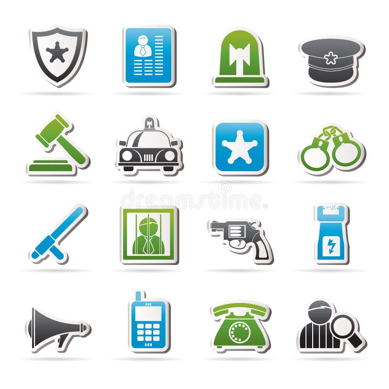 Police, Law and Security Icons Stock Vector - Illustration of glass ...