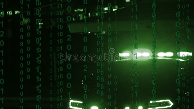 Police Lights Flashing in Traffic with Binary Computer Code Stock ...