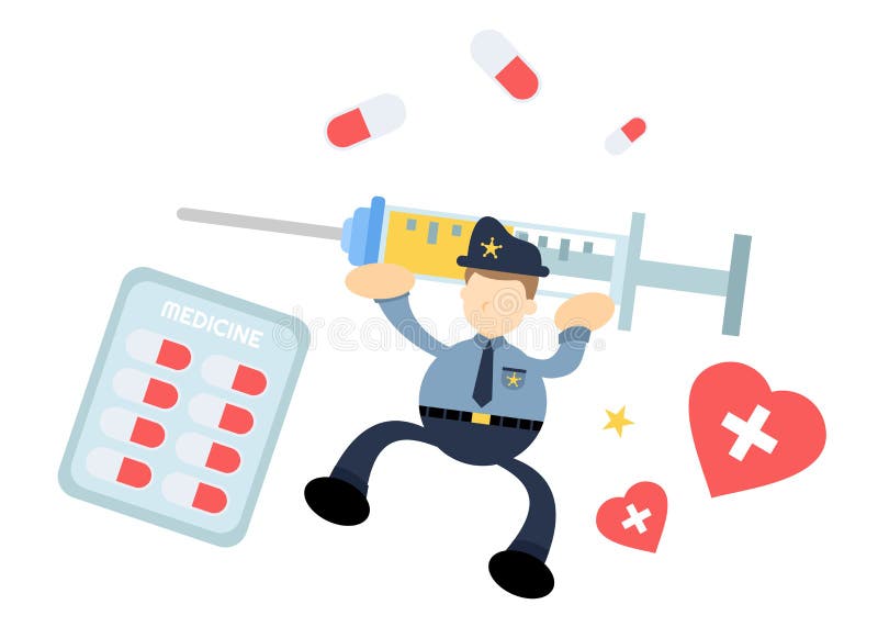 Police Officer and Drug Health Medic Industry Cartoon Doodle Flat ...