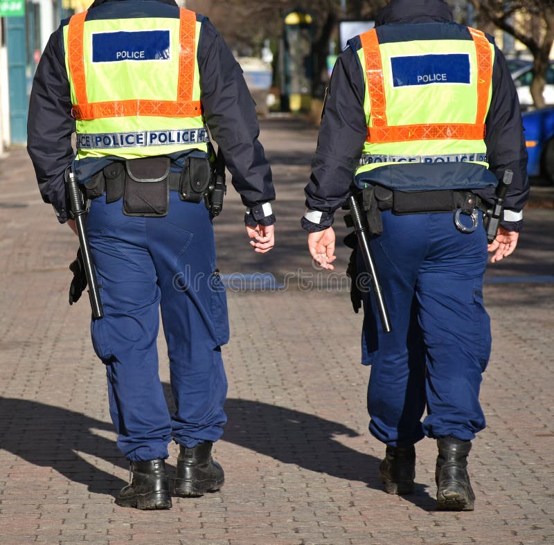 Police Men are Walking on the Street Stock Image - Image of uniform ...