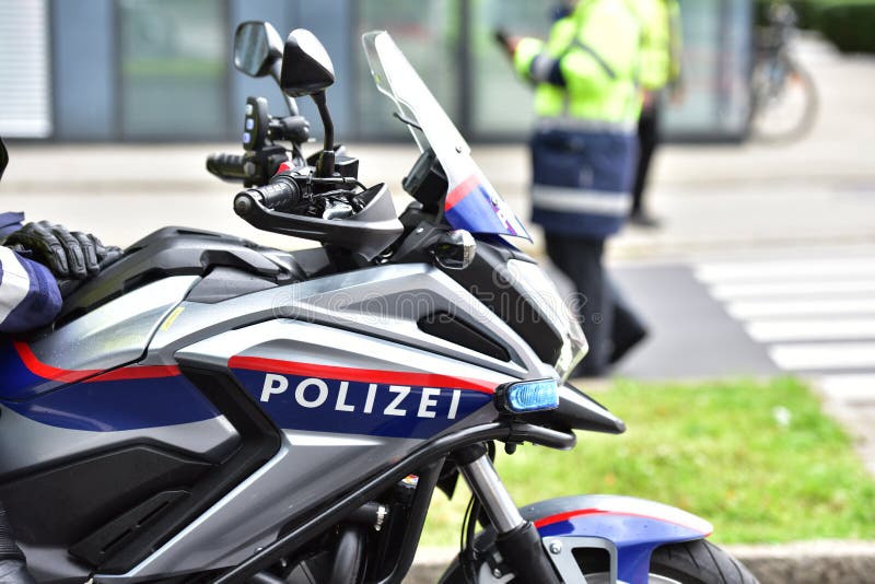 Police motorcycle in Linz editorial image. Image of police - 256979130