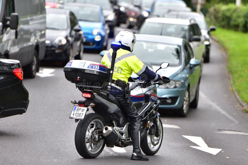 Police motorcycle in Linz editorial photo. Image of executive - 256979256