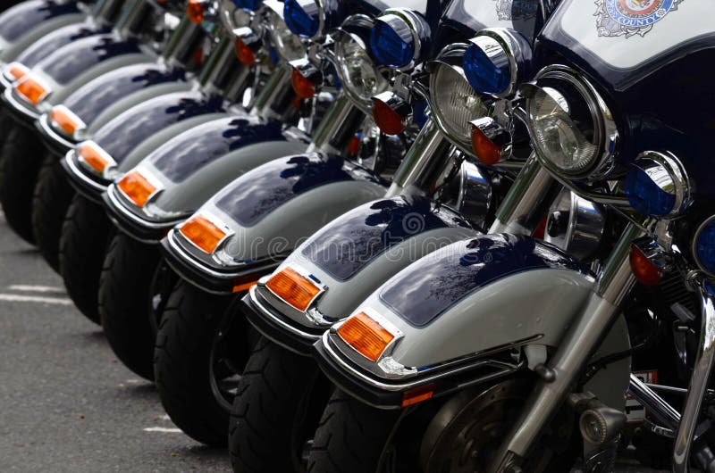 Police Motorcycles stock photo. Image of headlight, line - 53676970