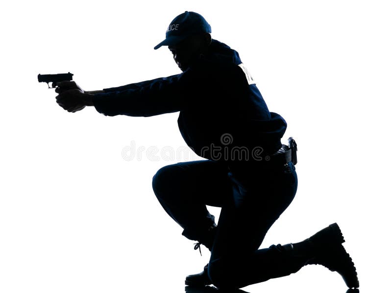 Police officer aiming gun stock photo. Image of isolated - 20946328