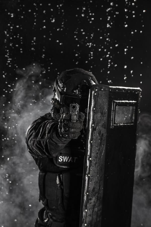 Police Officer with Ballistic Shield Stock Photo - Image of helmet ...