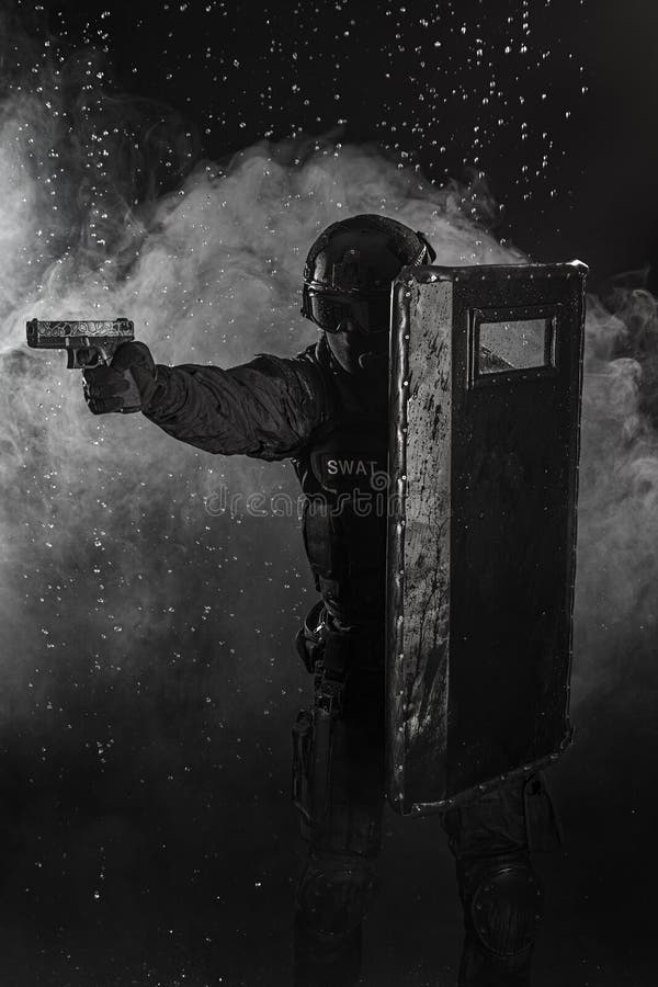 Police Officer with Ballistic Shield Stock Image - Image of operator ...