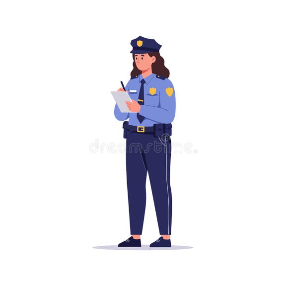 Police Officer Character in Blue Uniform Taking Notes in Flat Vector ...