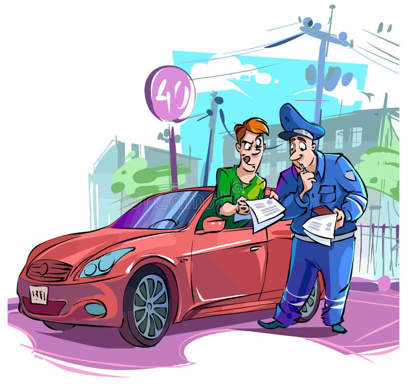 The Police Officer Checks the Driver S Documents Stock Vector ...