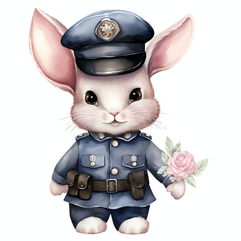 Police Officer Cute Bunny Cute Bunny Watercolor Stock Illustration ...