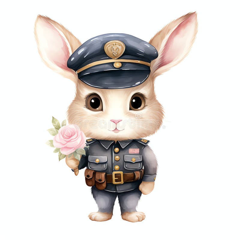 Police Officer Cute Bunny Cute Bunny Watercolor Stock Illustration ...