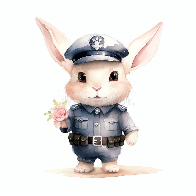 Police Officer Cute Bunny Cute Bunny Watercolor Stock Illustration ...
