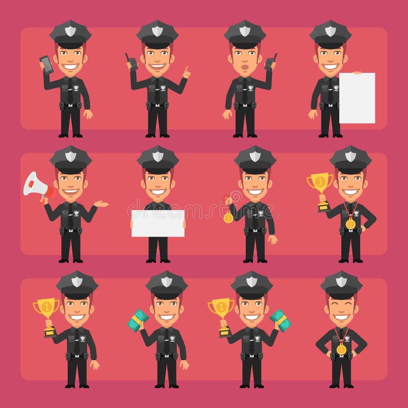 Police Officer in Different Poses and Emotions Pack 1. Big Character ...