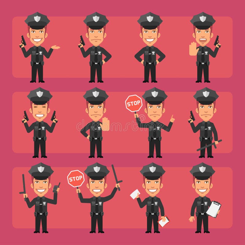 Police Officer in Different Poses and Emotions Pack 2. Big Character ...