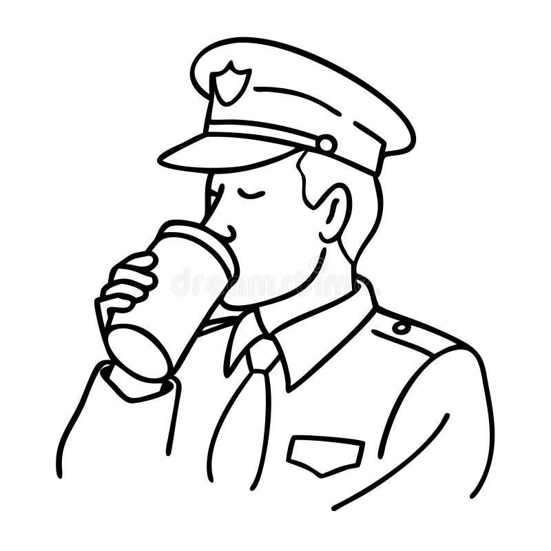 Police Officer Drinking Coffee Line Art Illustration Vector for Design ...