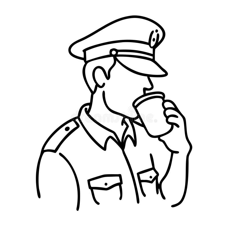 Police Officer Drinking Coffee Vector Line Art for Illustrations and ...
