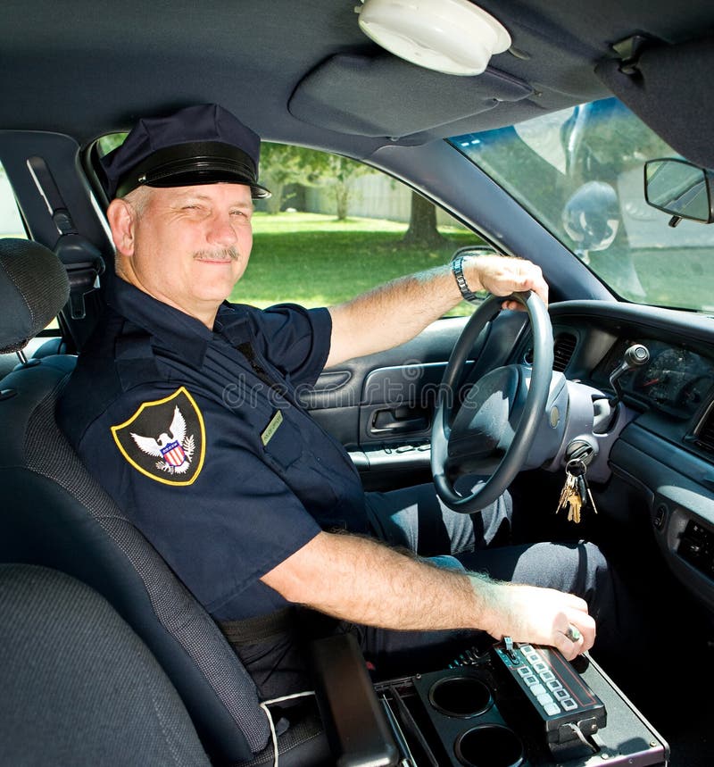 Police Officer Drives Squad Car Stock Photo - Image of sheriff, control ...