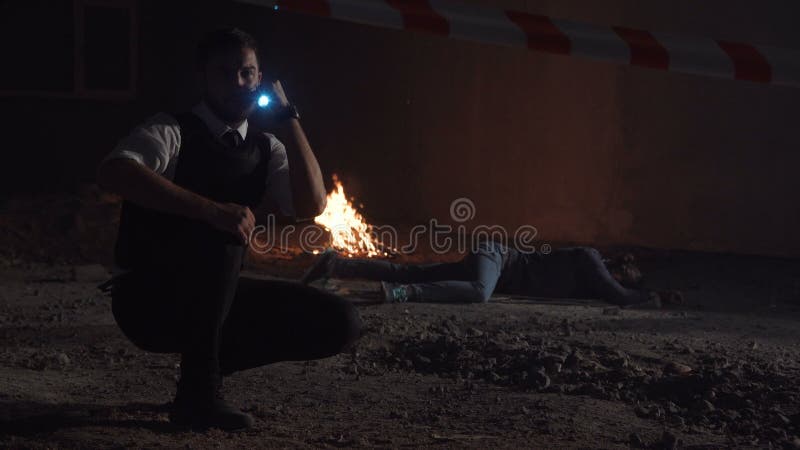 Policeman finding evidence stock video. Video of mission - 101901185