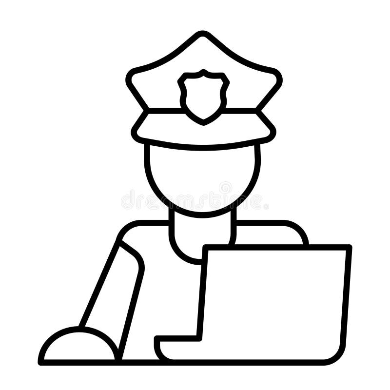 Police Officer with Hat and Laptop Thin Line Icon, Law and Order ...