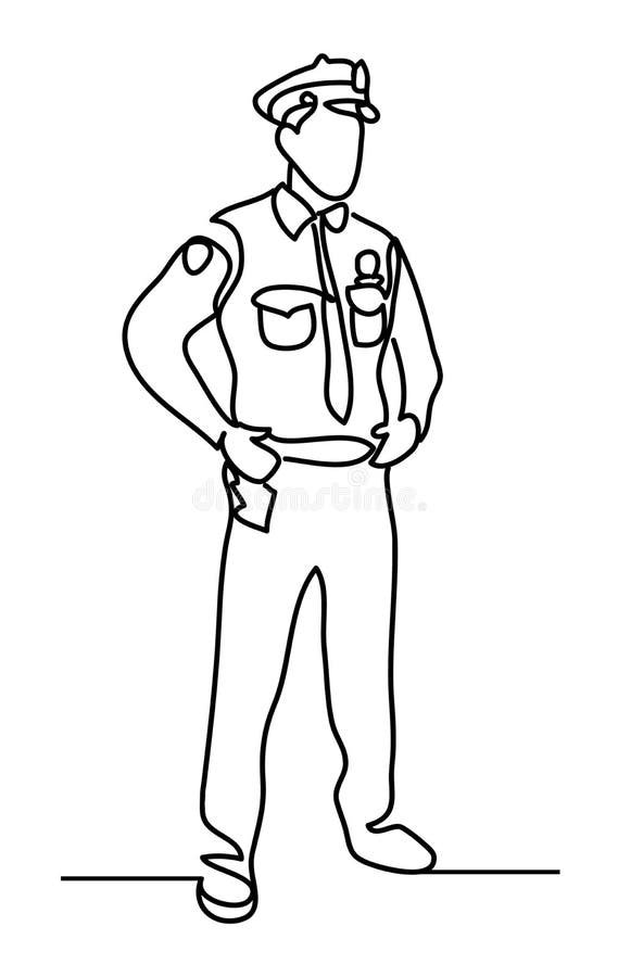 Police Officer Isolated on a White Background. Continuous Line Drawing ...