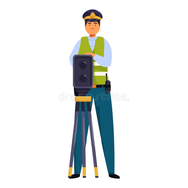 Police Officer Monitoring Speed Limit Using Radar Gun On Tripod Stock Vector Illustration Of