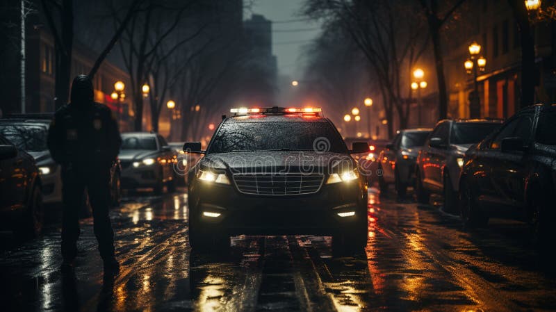 Police Officer Standing at Night City Stock Illustration - Illustration ...