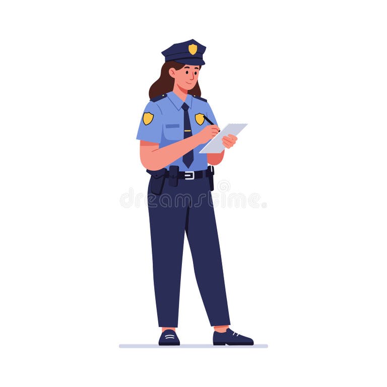 Police Officer Standing and Writing Notes in a Flat, Minimal Style ...