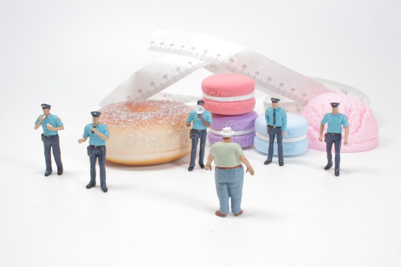 A Police Officer Stops a Fat Man from Reaching the Dessert Stock Image ...