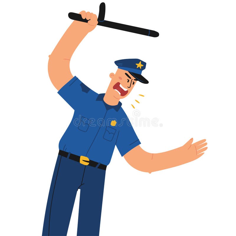 Police Officer in Uniform Using Stick Flat Design Vector Illustration ...