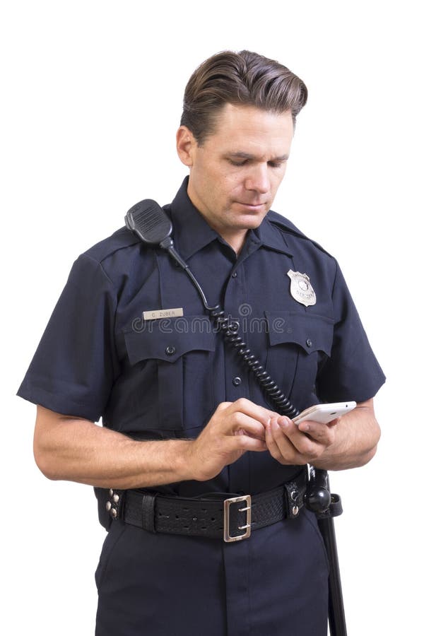 Police Officer Using Cell Phone Stock Photo - Image of communications ...