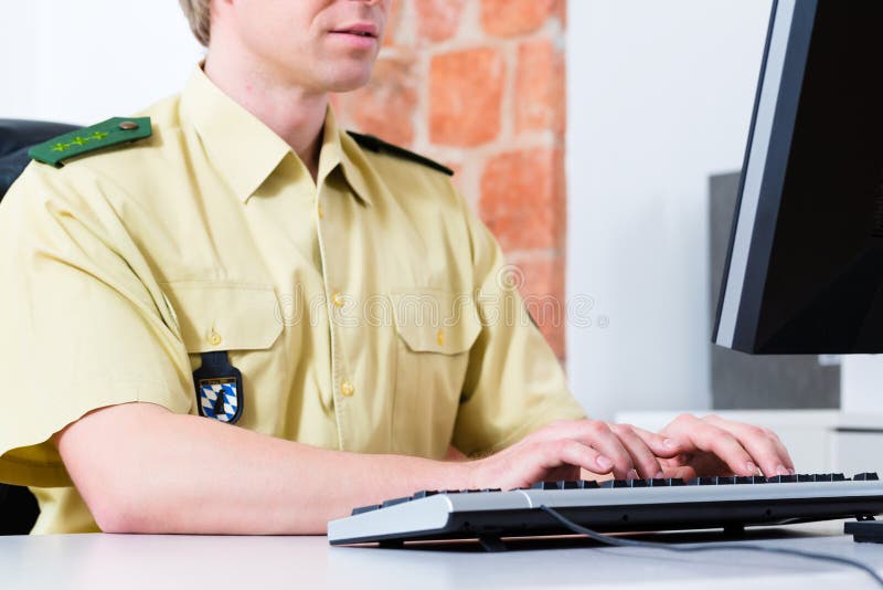Police Officer Working on Desk in Department Stock Photo - Image of ...